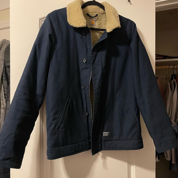 Carhartt | Jackets & Coats | Carhart Navy Blue Sherpa Lined Jacket ...